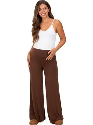 PINKBLUSH Fold Over Waist Maternity Wide Leg Lounge Pants - Brown