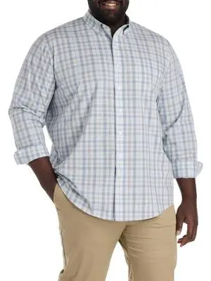 OAK HILL BY DXL Big & Tall Large Plaid Tech Sport Shirt - Blue