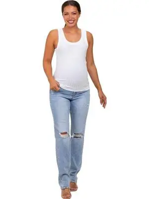 PINKBLUSH Distressed Ripped Knee Maternity Jeans - Light Blue