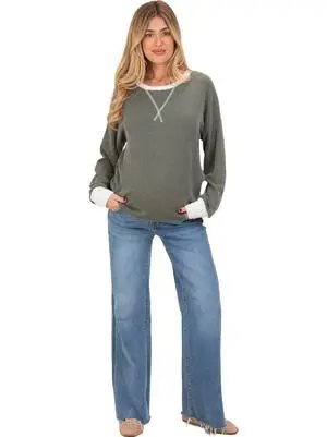 PINKBLUSH Distressed Relaxed Wide Leg Maternity Jeans - Blue