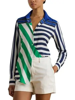 Ralph Lauren Striped Button-up Shirt - Navy Blue/white/green