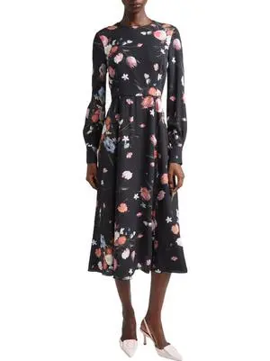 Erdem Floral Crepe Midi Dress - Dutch Flower Painting Black