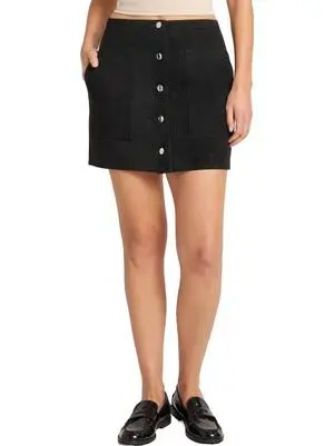 Matty M. Button Front Suede Skirt - Black