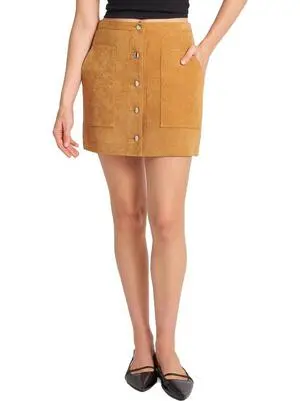 Matty M. Button Front Suede Skirt - Camel