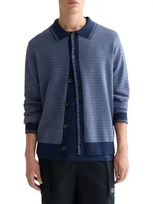 Scotch & Soda Jacquard Cotton Polo Cardigan - Pageant Blue