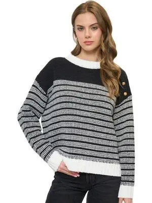 Central Park West Tasha Chenille Crewneck - Black/white