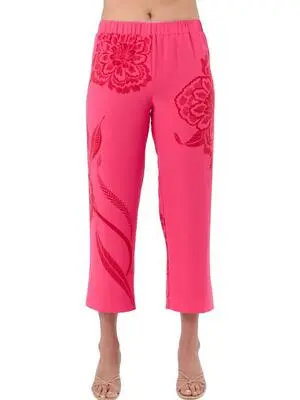 Trina Turk Statue Cropped Wide Leg Pants - Rosewater/reina Red