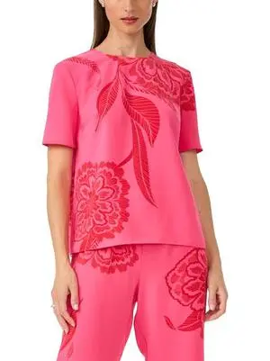 Trina Turk Sugarhill Short Sleeve Printed Top - Rosewater/reina Red