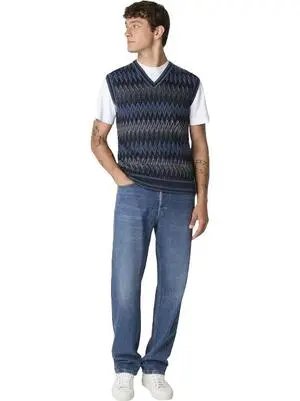Missoni V-Neck Zigzag Pattern Vest Blue & Grey
