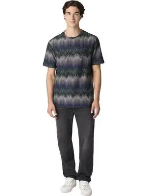 Missoni Crew Neck T-shirt With Irregular Zigzag - Blue & Green