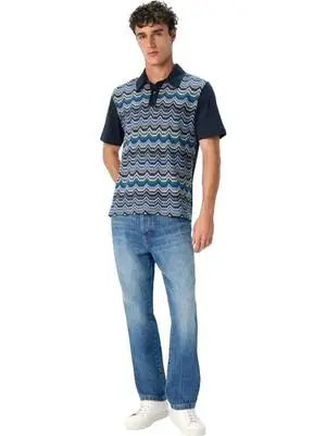 Missoni Short Sleeve Polo With Geometric Zigzag Pattern - Blue