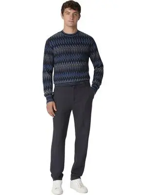 Missoni Crew Neck Sweater With 3d Zigzag Pattern - Blue & Grey
