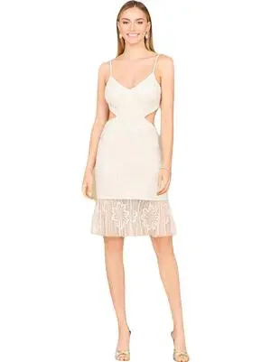 LARA NEW YORK Beaded Cutout Midi Dress - Ivory