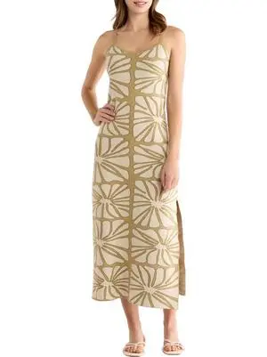 BILLABONG Fitted Floral Jacquard Midi Dress - Green Ash