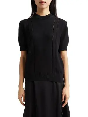 JIL SANDER Pointelle Knit Wool & Cotton Sweater - Black