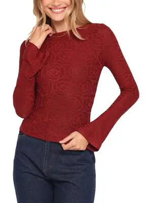 PETAL & PUP Jasmine Floral Jacquard Knit Top - Red