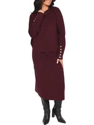 PETAL & PUP Rib Sweater And Midi Set - Maroon