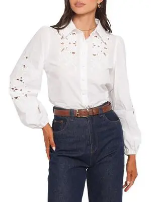 PETAL & PUP Aeloria Eyelet Button-up Shirt - White Embroidery