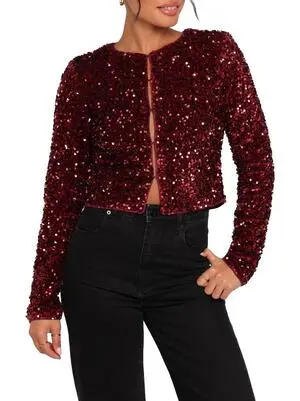 PETAL & PUP Sequin Crop Jacket - Burgundy Sequin