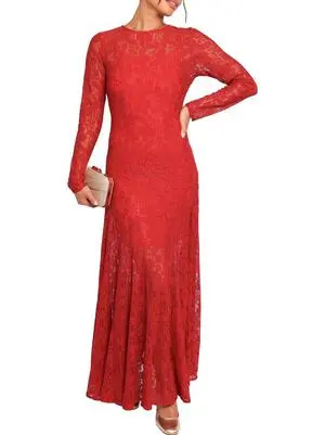 PETAL & PUP Keani Long Sleeve Lace Gown - Red