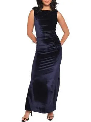 PETAL & PUP Velvet Ruched Maxi Dress - Midnight Velvet