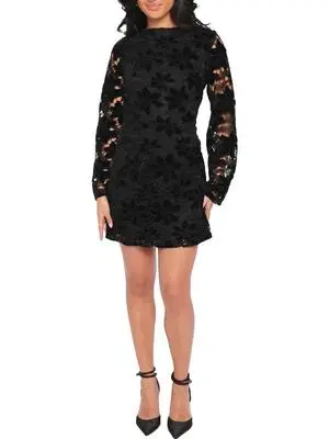 PETAL & PUP Lace & Velvet Long Sleeve Mini Dress - Black