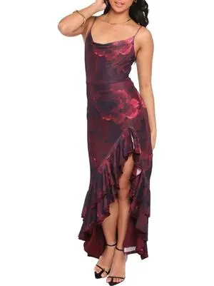 PETAL & PUP Carella Floral Ruffle Hem Maxi Dress - Red Floral