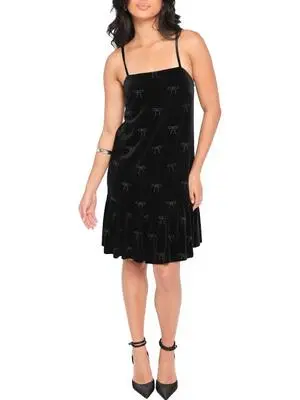 PETAL & PUP Eileen Bow Velvet A-line Dress - Black Velvet