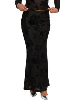 PETAL & PUP Burnout Velvet Maxi Skirt - Black