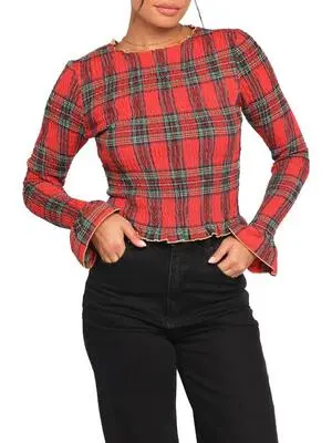 PETAL & PUP Lillee Smocked Crop Top - Red Plaid