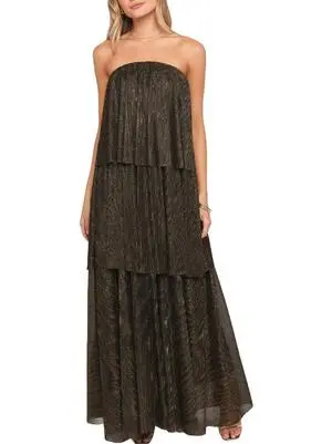 PETAL & PUP Bloom Tiered Strapless Maxi Dress - Black