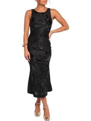 PETAL & PUP Velvet Burnout Sleeveless Midi Dress - Black
