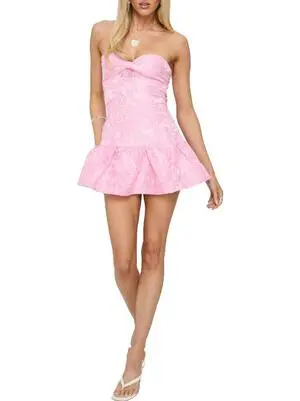 Princess Polly Aubriana Jacquard Strapless Mini Dress - Pink Jacquard