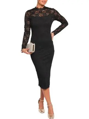 PETAL & PUP Davina Long Sleeve Midi Dress - Black