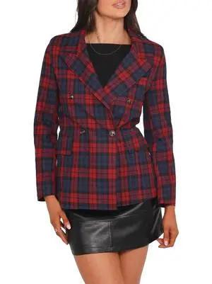PETAL & PUP Juliette Plaid Double Breasted Blazer - Red Plaid