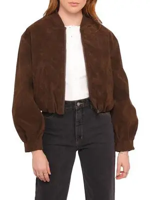PETAL & PUP Faux Suede Bomber Jacket - Brown