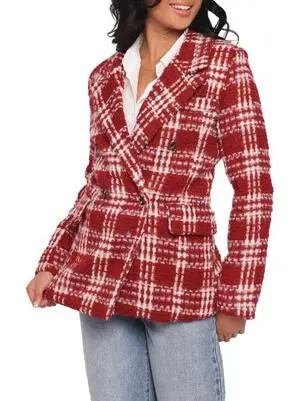 PETAL & PUP Juliette Plaid Bouclé Blazer - Red