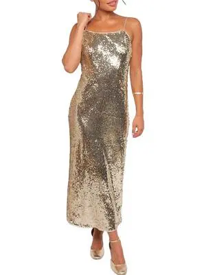 PETAL & PUP Karley Sequin Maxi Dress Gold