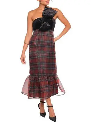 PETAL & PUP Amelie Bow Velvet & Organza Maxi Dress - Red Plaid