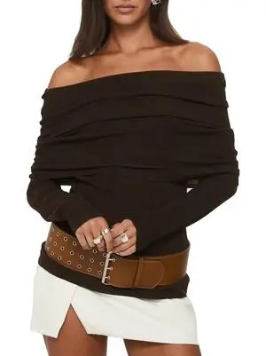 Princess Polly Florrie Off The Shoulder Top - Chocolate
