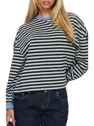 Princess Polly Colorblock Stripe Long Sleeve Top - Black/grey Stripe