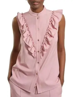 ISAAC MIZRAHI NEW YORK Ruffle Button-up Shirt - Light Pink