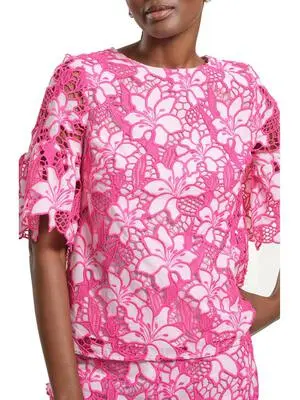 ISAAC MIZRAHI NEW YORK Floral Embroidered Eyelet Top - Fuchsia