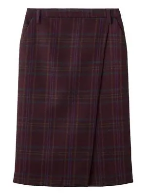 Mango Checked Wrap Front Skirt - Maroon