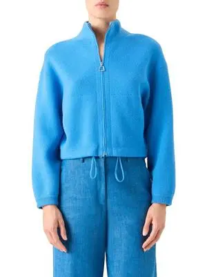 Akris Cashmere Piqué Crop Zip-up Cardigan - Twilight