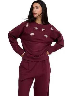 RAFFYA Lily-anne Long Sleeve Embroidered Sweatshirt - Burgundy