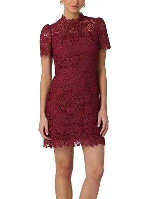 Shoshanna Ella Cortland Lace Mini Dress - Burgundy
