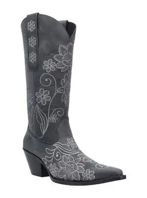 DINGO Floral Embroidery Western Boots Black