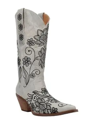 DINGO Floral Embroidery Western Boots White