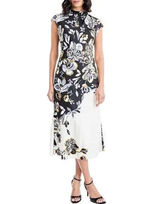 Maggy London Placed Metallic Floral Midi Dress - Cream/grey